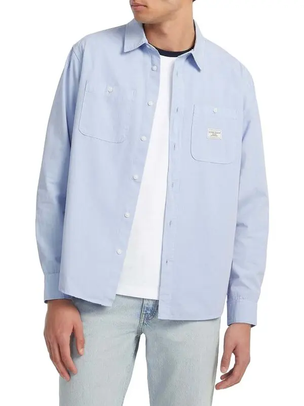 Guess Regular Fit Patch Pockets Poplin Button-up Shirt - Blue