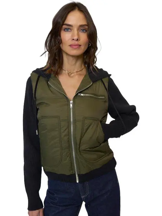 Central Park West Brady Hooded Sweater Sleeve Jacket - Fatigue Green