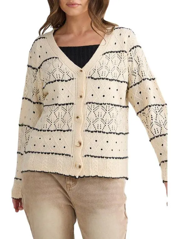 TALISMAN THE LABEL Zali Open Stitch Cardigan - Natural W Black