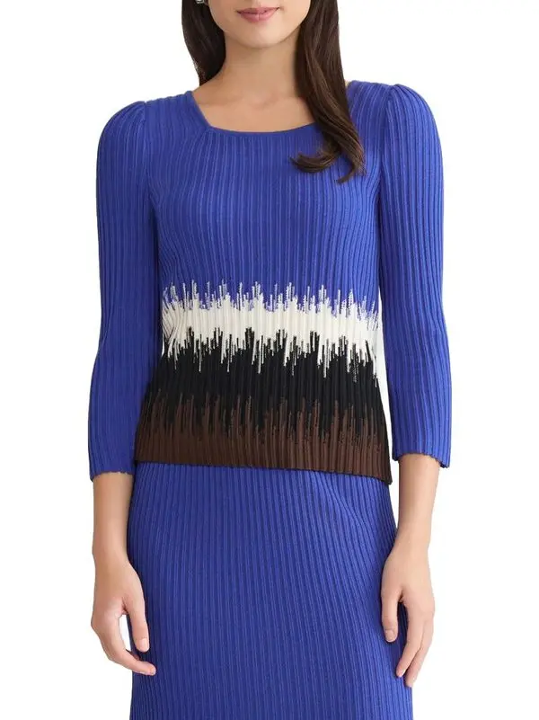 Ming Wang Ribbed Ombré Knit Top - Sapph Sea/tau/umbr/ivy