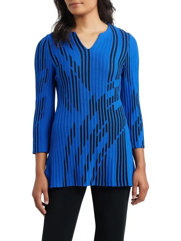Ming Wang Rib Knit Tunic Top - Sapphire Sea/black