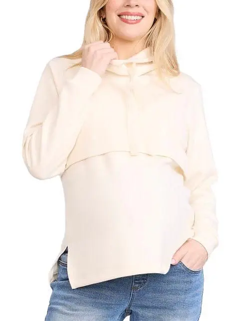 Motherhood Maternity Funnel Neck Pullover Nursing Sweatshirt - Antique White