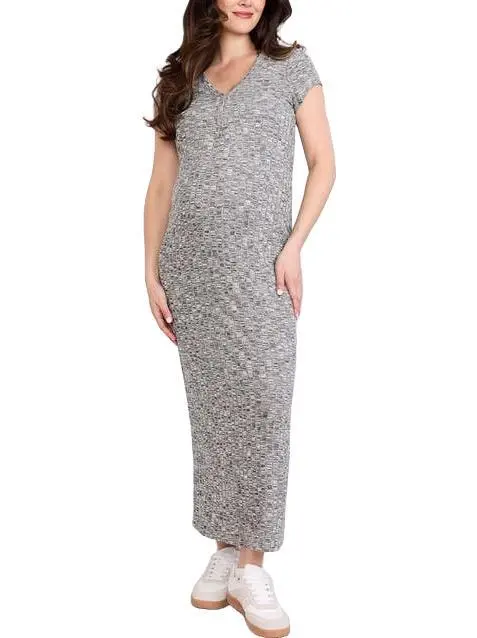 Motherhood Maternity Short Sleeve Henley Bodycon Maxi Dress - Heather Grey