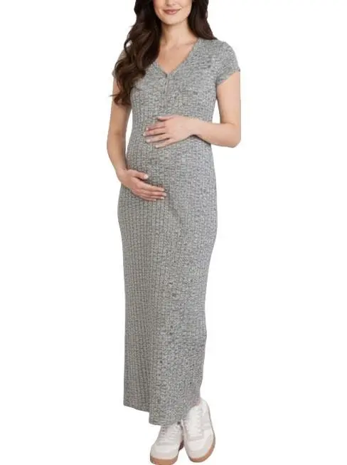 Motherhood Maternity Short Sleeve Henley Bodycon Maxi Dress - Heather Grey