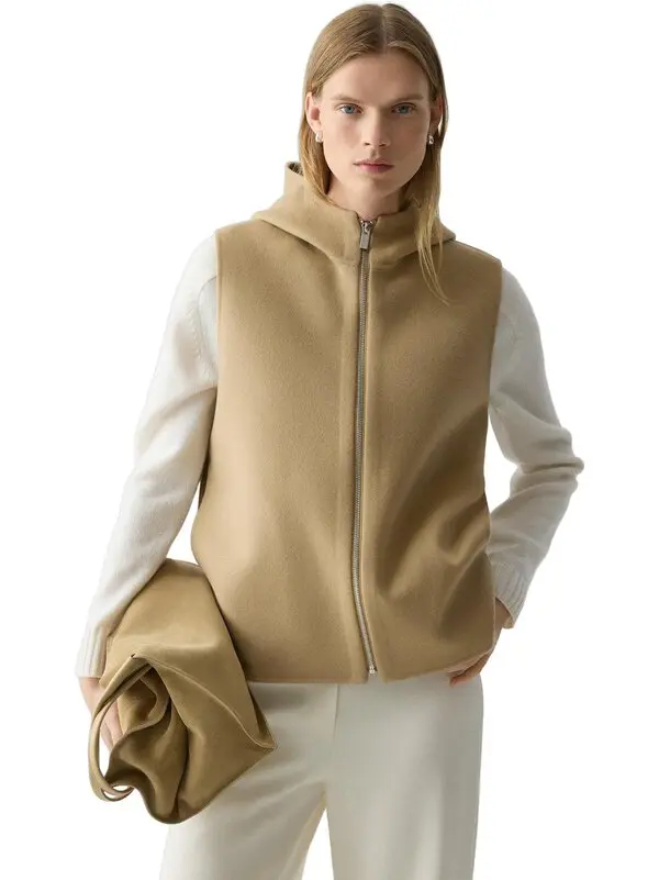 Theory Hooded Vest In Double-face Wool-cashmere - New Camel