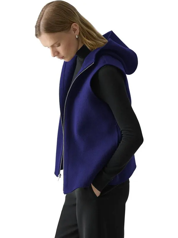 Theory Hooded Vest In Double-face Wool-cashmere - Pigment Blue