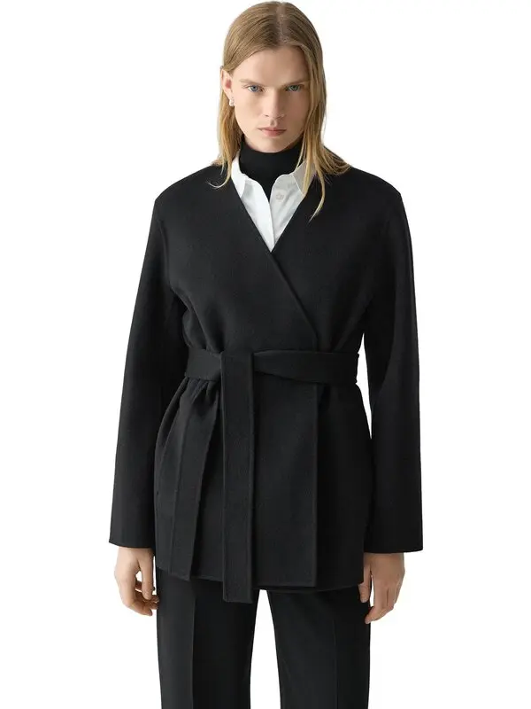 Theory Cardigan Jacket In Double-face Wool-cashmere - Black