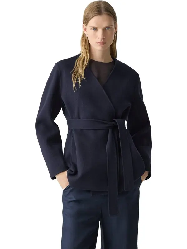 Theory Cardigan Jacket In Double-face Wool-cashmere - New Navy