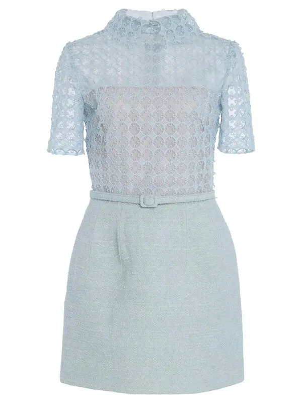 Oscar De La Renta Guipure Tweed Mini Dress - Light Blue