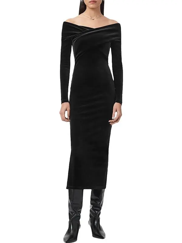 ALLSAINTS Delta Velvet Midi Dress - Black