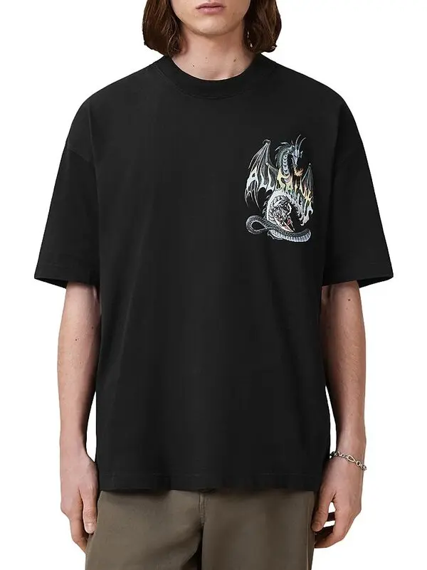 ALLSAINTS Oversized Dragon Wave Graphic Tee - Washed Black