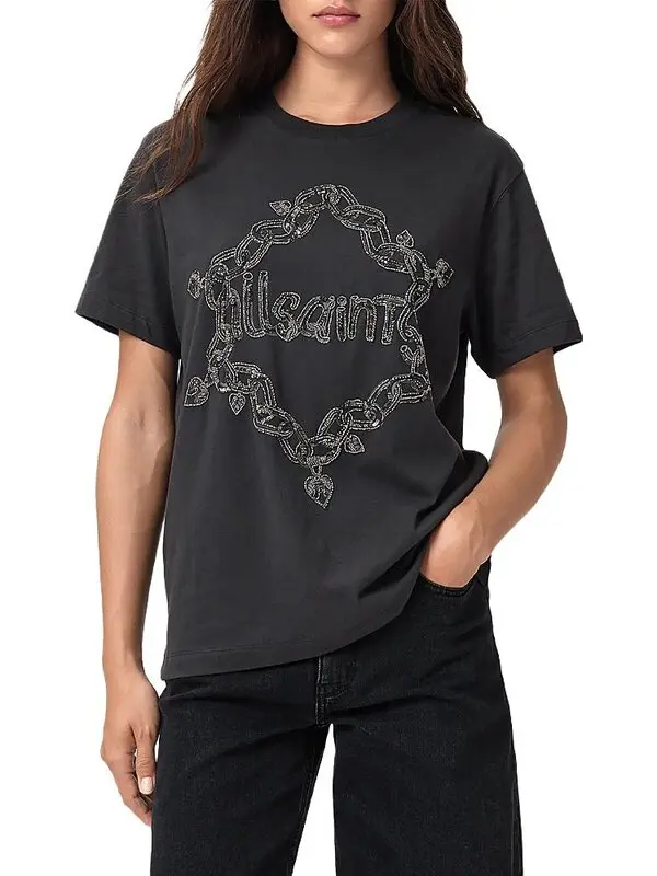 ALLSAINTS Drip Embellished Boyfriend Tee - Washed Black