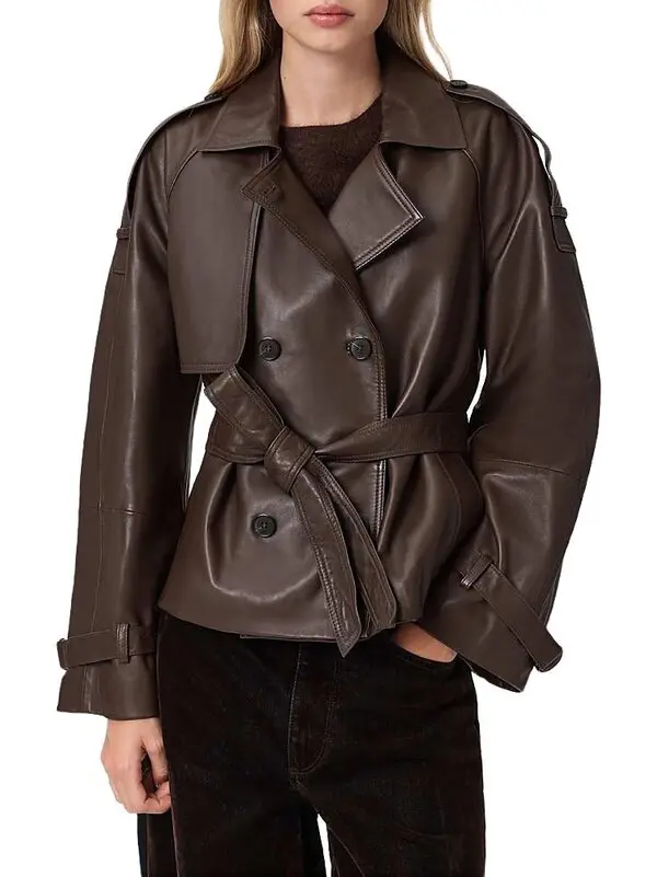 ALLSAINTS Reed Leather Trench Jacket - Bitter Brown
