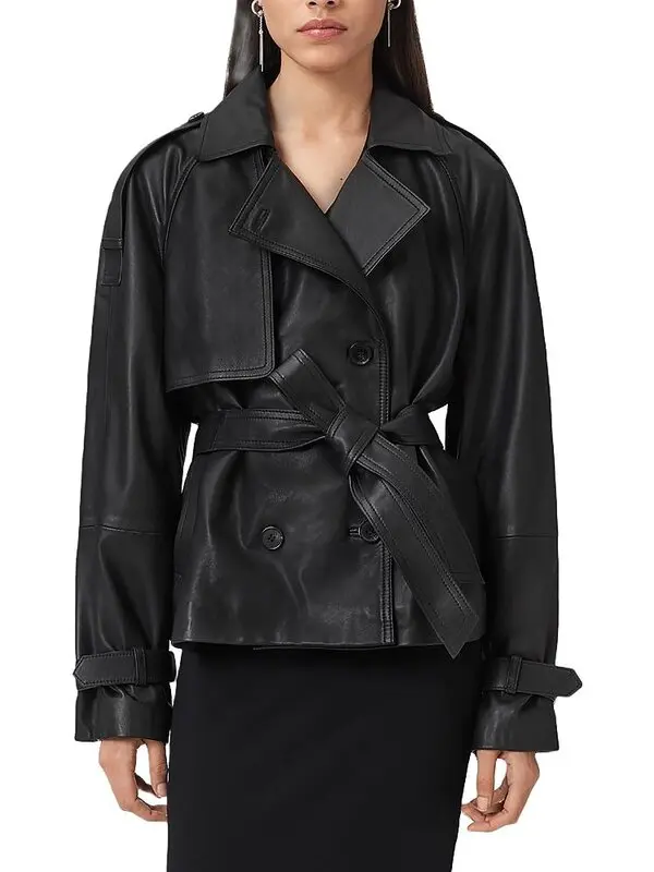 ALLSAINTS Reed Leather Trench Jacket - Black