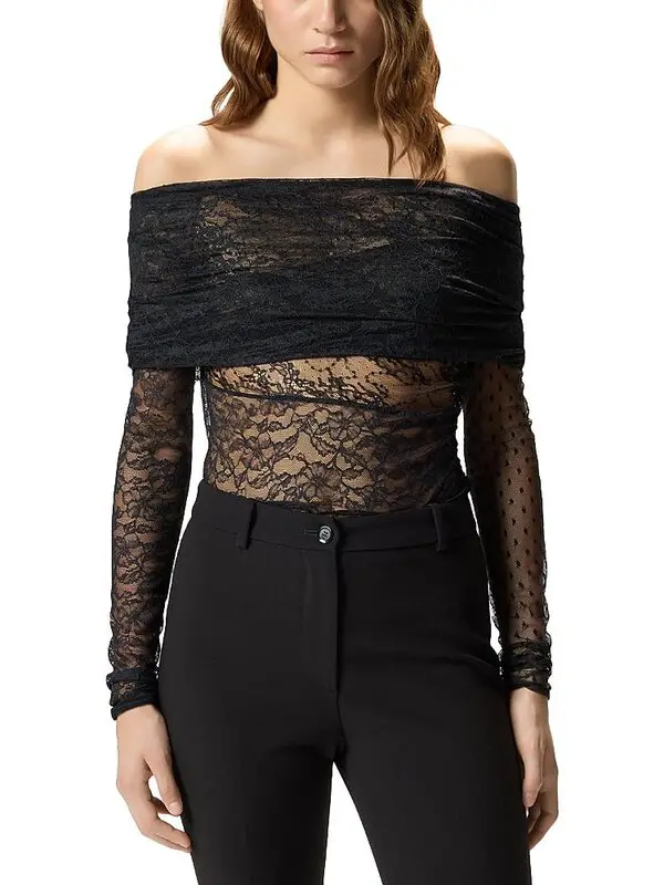 Pinko Blackjack Lace Top - Limo Black