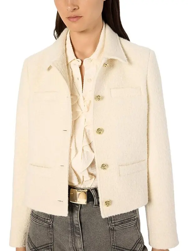 Gerard Darel Norine Collared Button Up Jacket - Ecru