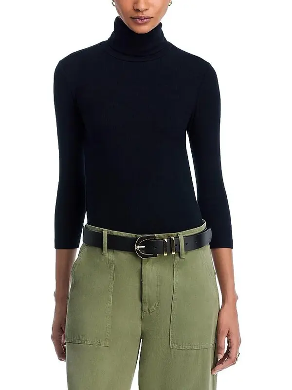 L'Agence Aja 3/4 Sleeve Turtleneck Tee - Black