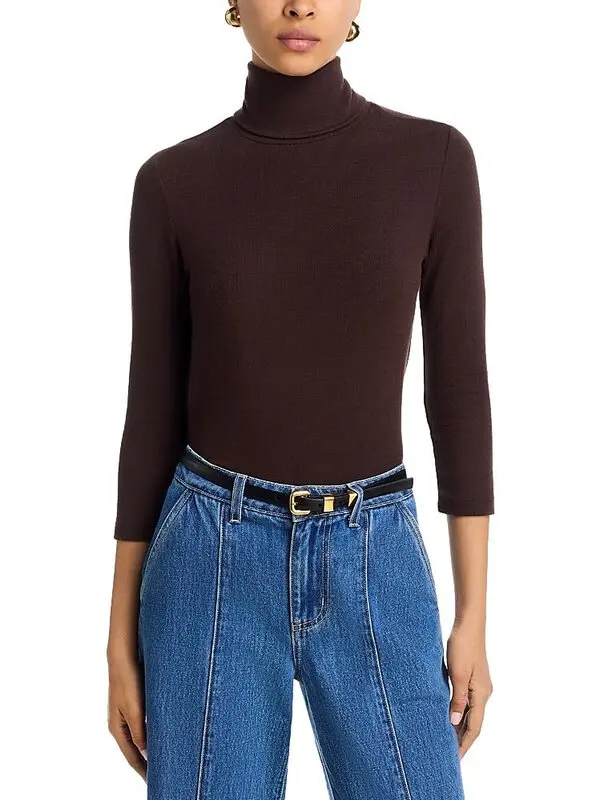L'Agence Aja 3/4 Sleeve Turtleneck Tee - Coffee Bean
