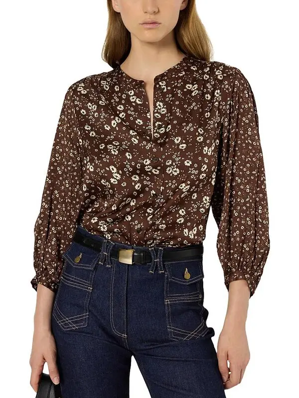 Gerard Darel Anaelle Puff Sleeve Blouse - Brown
