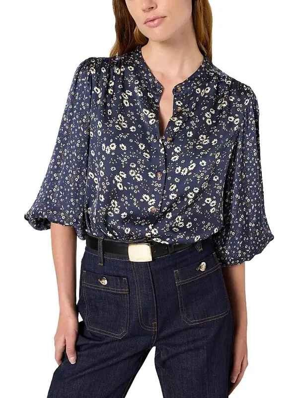 Gerard Darel Anaelle Puff Sleeve Blouse - Navy