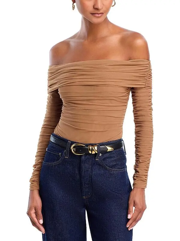 L'Agence Peonie Off-the-shoulder Bodysuit - Cinnamon Swirl