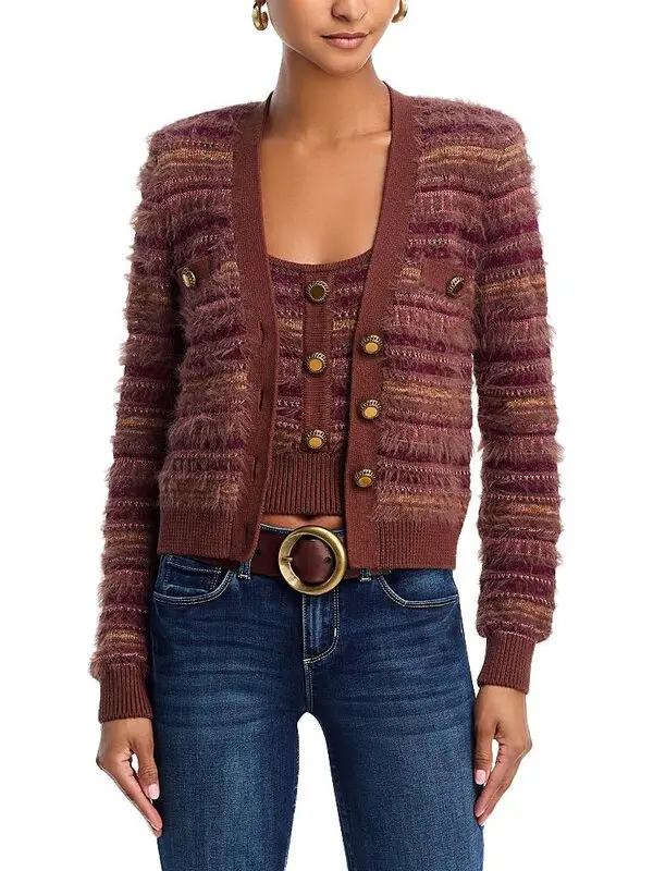 L'Agence Ariadne Mixed Stitch Cardigan - Natural/mauve Multi