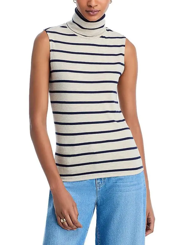 L'Agence Ceci Stripe Sleeveless Turtleneck Top - Oat/navy Stripe