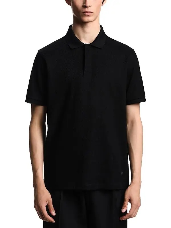 Emporio Armani Jacquard Jersey Polo Shirt - Solid Black