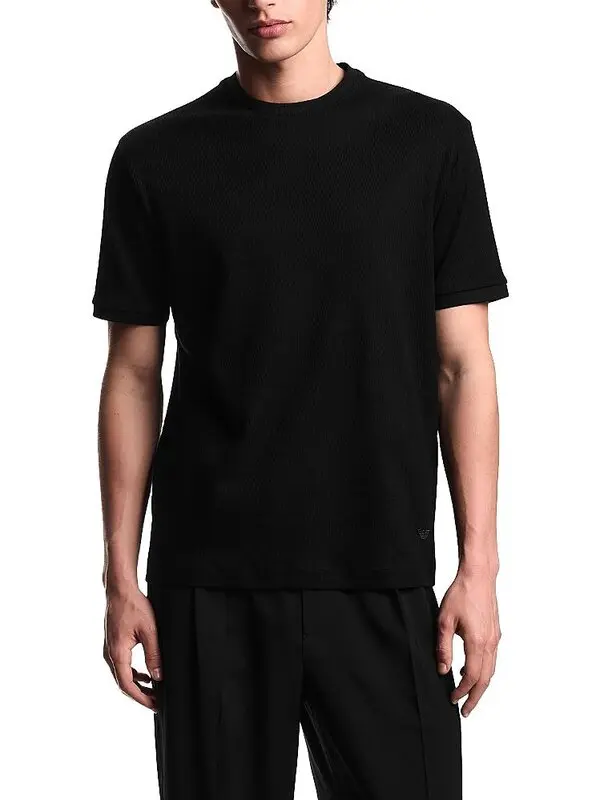 Emporio Armani Allover Vertical Jacquard Motif Jersey Tee - Solid Black