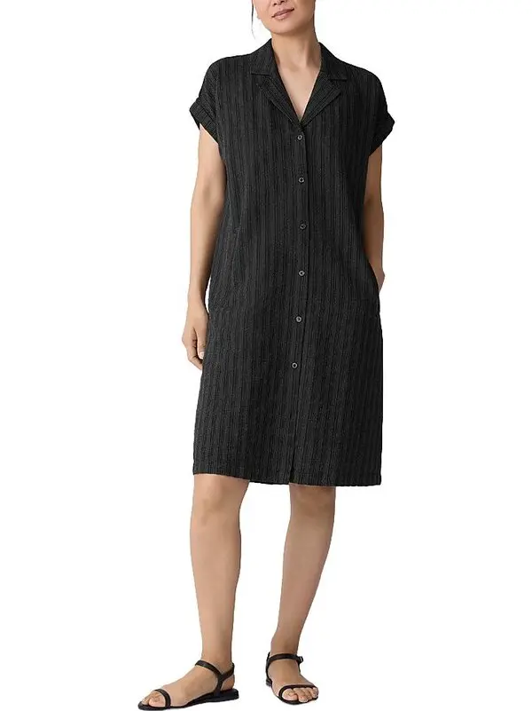 Eileen Fisher Notch Collar Shirt Dress - Black