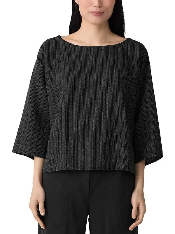 Eileen Fisher Bateau Neck Three-quarter Length Top - Black