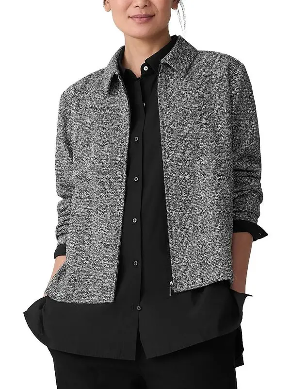 Eileen Fisher Classic Collar Zip Jacket - Black/white