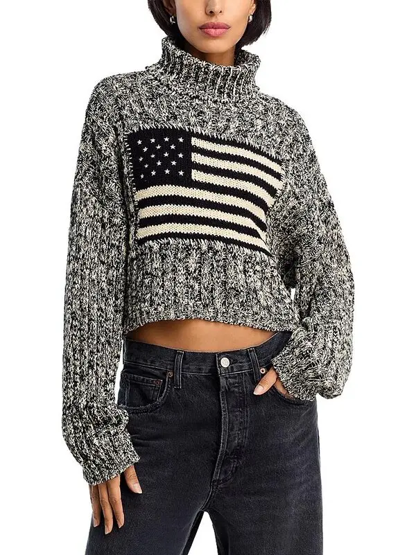 Denimist American Flag Cropped Sweater - Marled Black/cream
