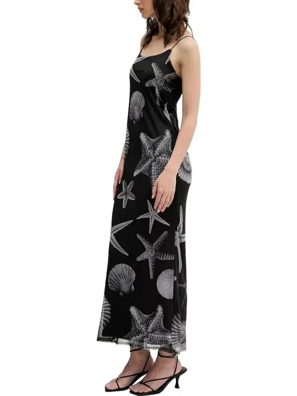 NEVER FULLY DRESSED Sea-life Print Slip Midi Dress - Black