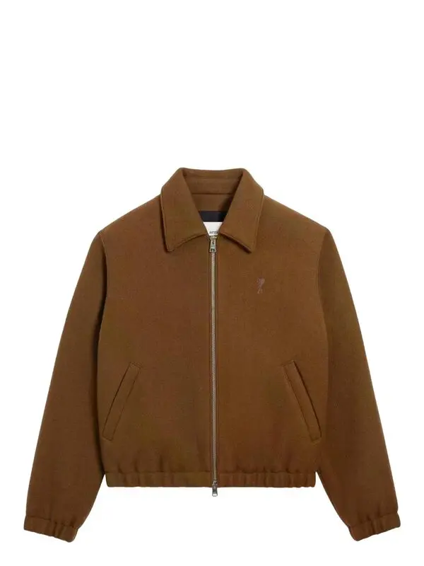 AMI Paris De Coeur Wool Zipped Jacket - Brown