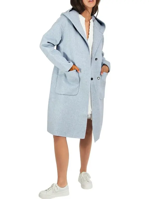 BELLE & BLOOM Wool-blend Hooded Coat - Light Blue