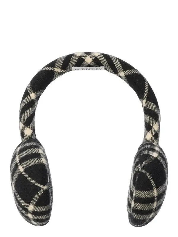 Burberry Check Wool Cashmere Earmuffs - Black/calico Beige