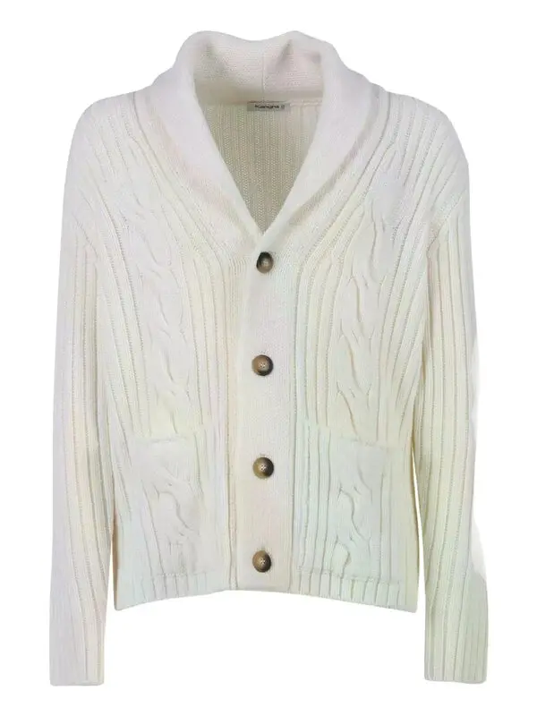 KANGRA Cable-knit Shawl-collar Cardigan - White