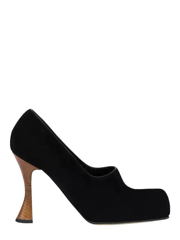 Moschino Suede Pumps With Wooden Heel - Black