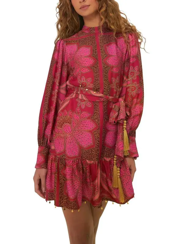 Farm Rio Patterned Mini Dress With Tassels - Pink