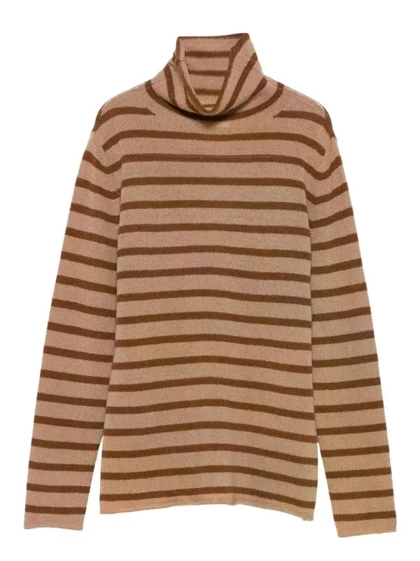BEYOU Striped Turtleneck Top - Neutrals