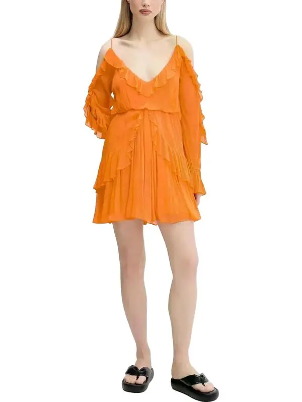 Desigual Ruffled Cold-shoulder Mini Dress - Orange