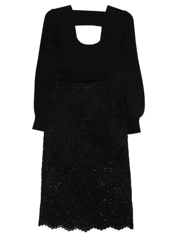 TWINSET Scoop-neck Lace-insert Midi Dress - Black