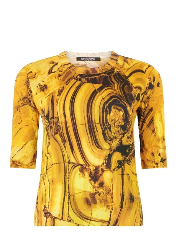 Roberto Cavalli Ambra-print Ribbed T-shirt - Yellow