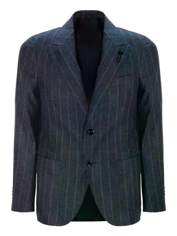 LARDINI Pinstripe Lapel Blazer - Blue