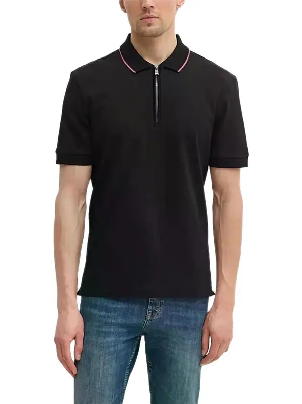 BOSS Half-zip Cotton Polo Shirt - Black