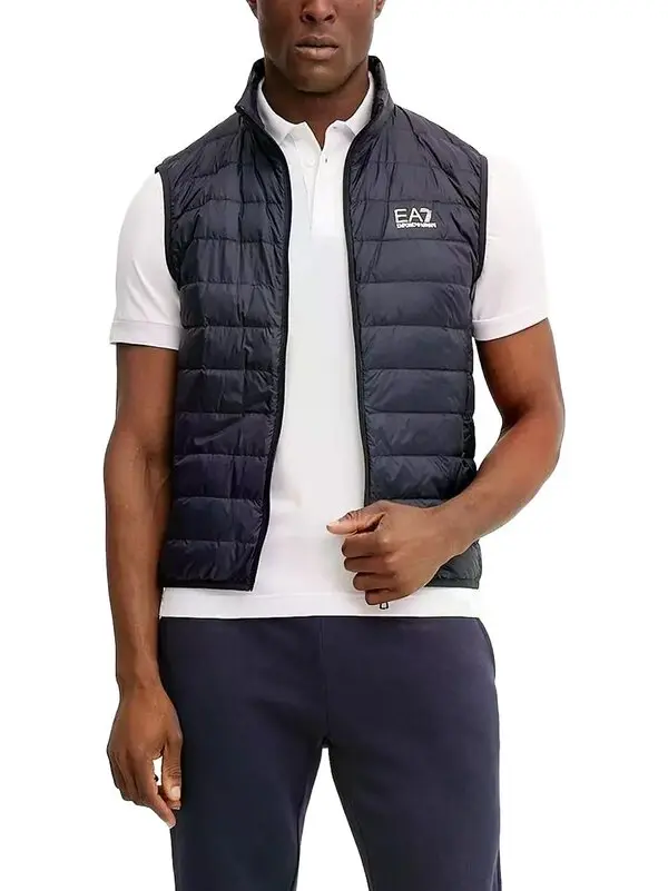 Emporio Armani Quilted Gilet With Logo Plaque - Blue
