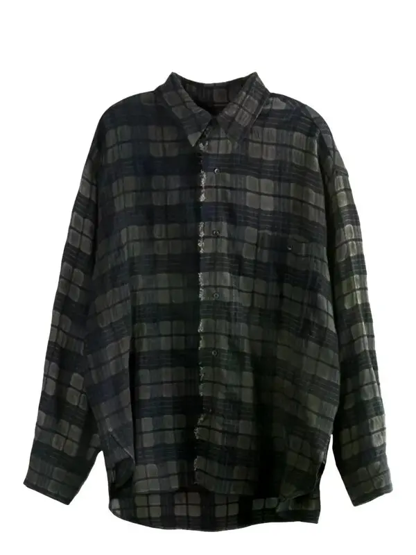 UMA WANG Checked-pattern Frayed Shirt - Grey