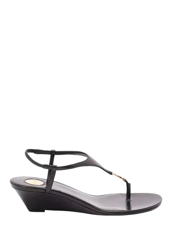 Saint Laurent Leather Wedge Sandals - Black