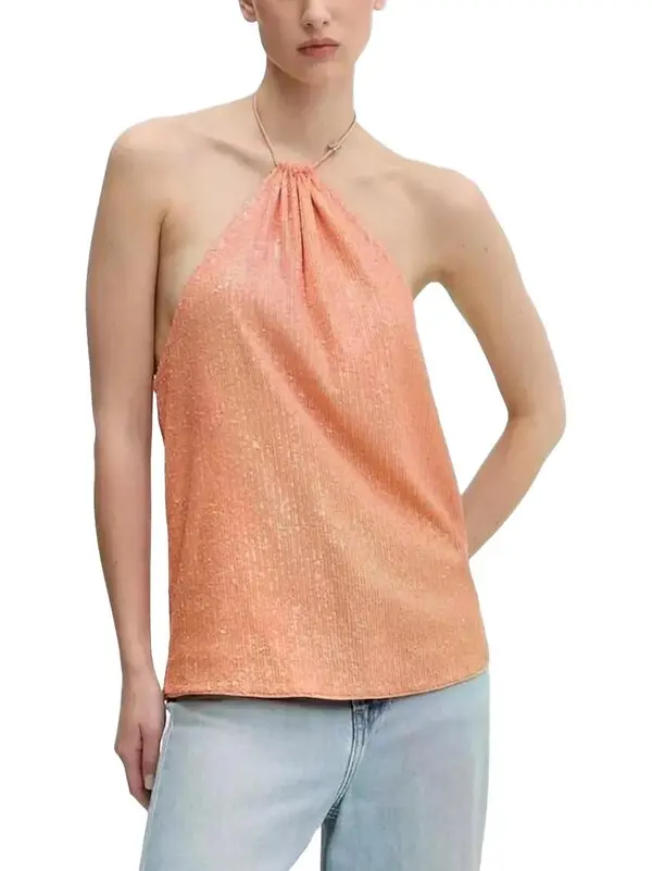 Hugo Sequin-embellished Halterneck Top - Orange